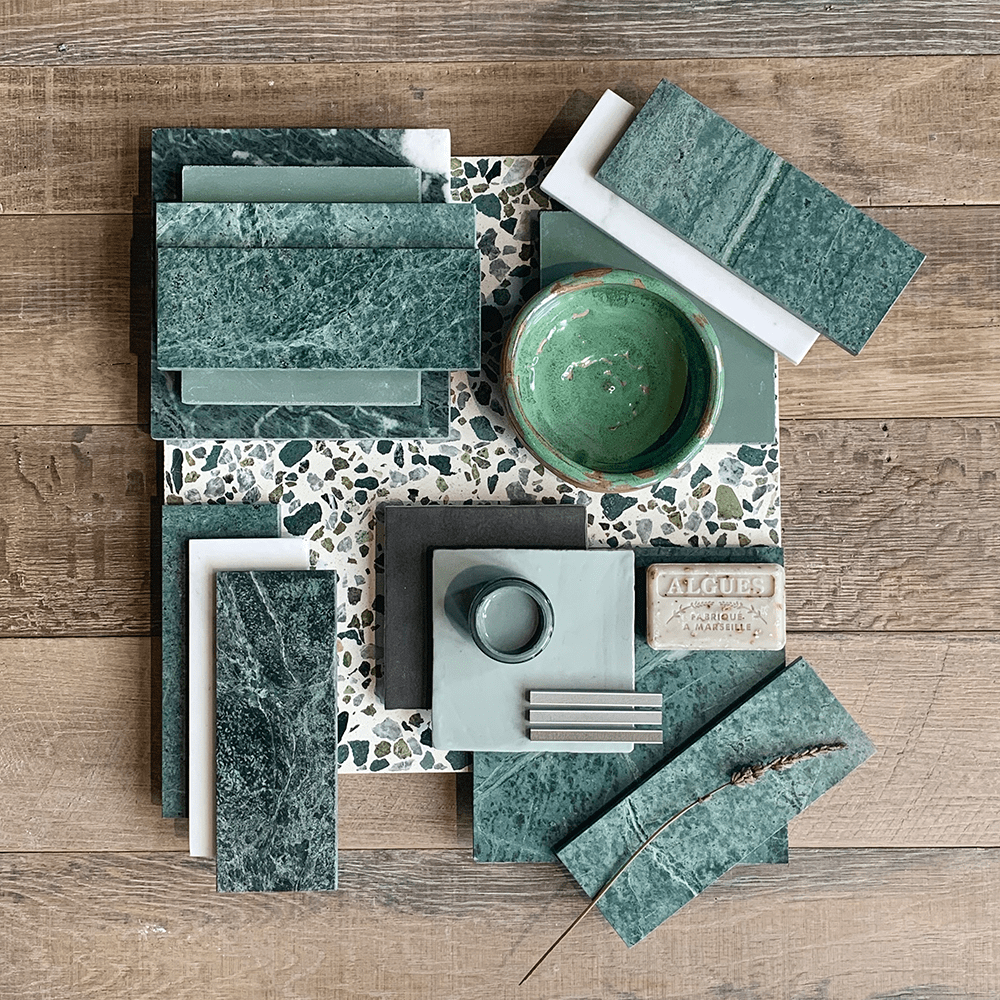 Green Herringbone Honed Marble Tile | Handmade | Bert & May